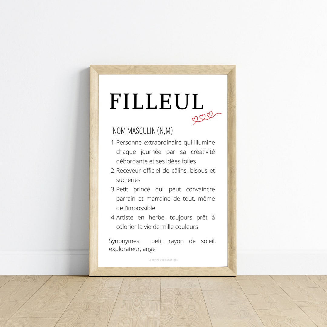 Affiche Définition Filleul - Cadeau de Parrain et Marraine - Affiche ...