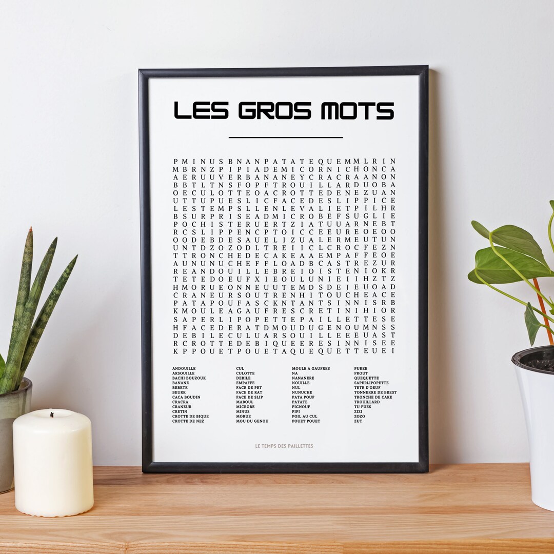 Affiche Mots mêles Les Gros Mots - Poster d'art les gros mots ...