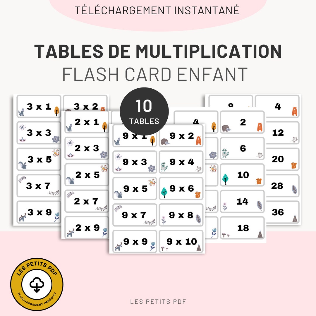 Multiplication Tables Flash Card for Children Home School Les Petits ...