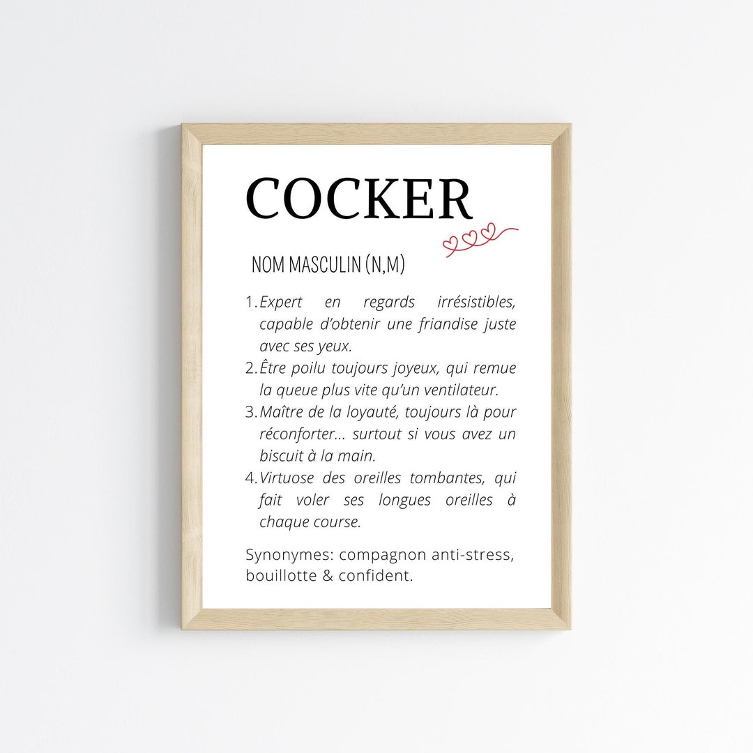 Cocker Definition Poster - Dog Fan Decoration - Cocker Christmas Gift ...