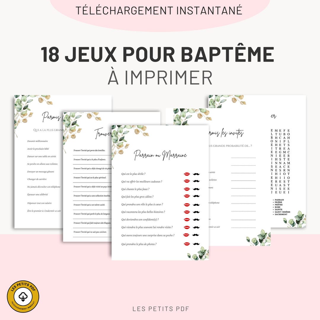 Baptism Activity Booklet - 18 Games to Print in French - Baptism Game ...
