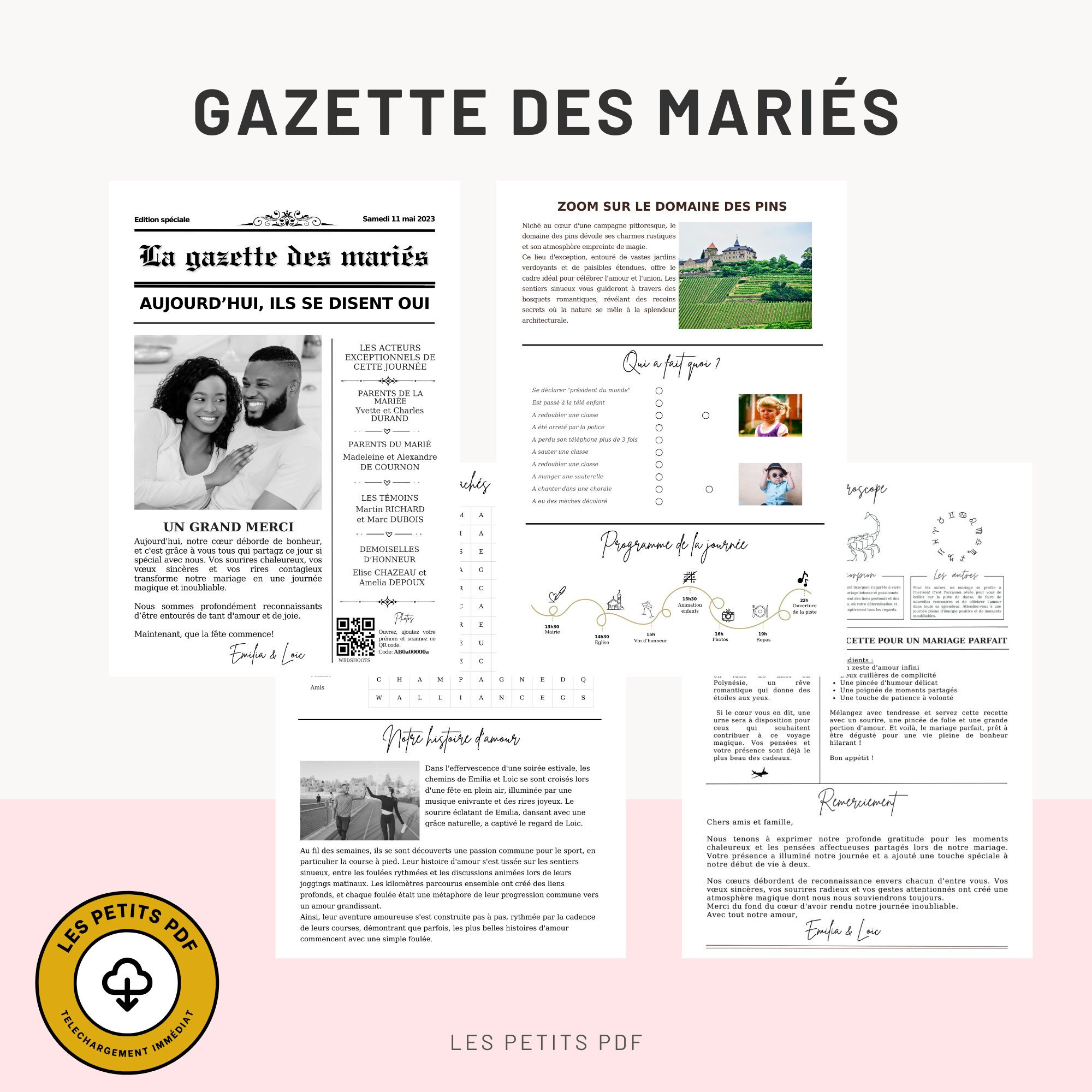 Gazette des Mariés - Modèle Faire Part Mariage - Template Canva ...