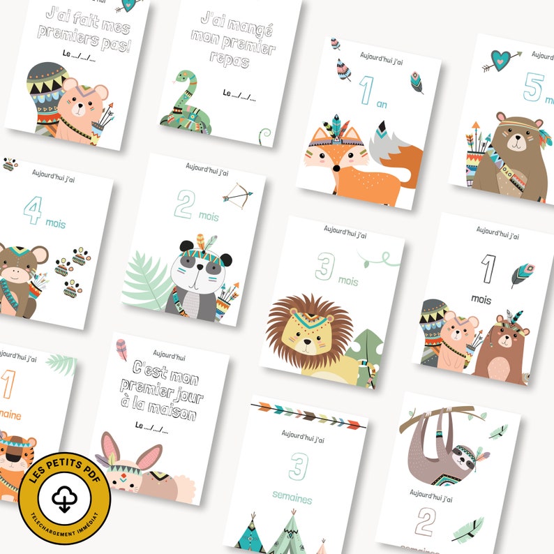 Baby Milestone Card to Print - Jungle Animals - Cards to Print by Les ...