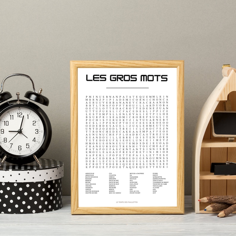 Affiche Mots mêles Les Gros Mots Poster d'art les gros mots Décoration ...