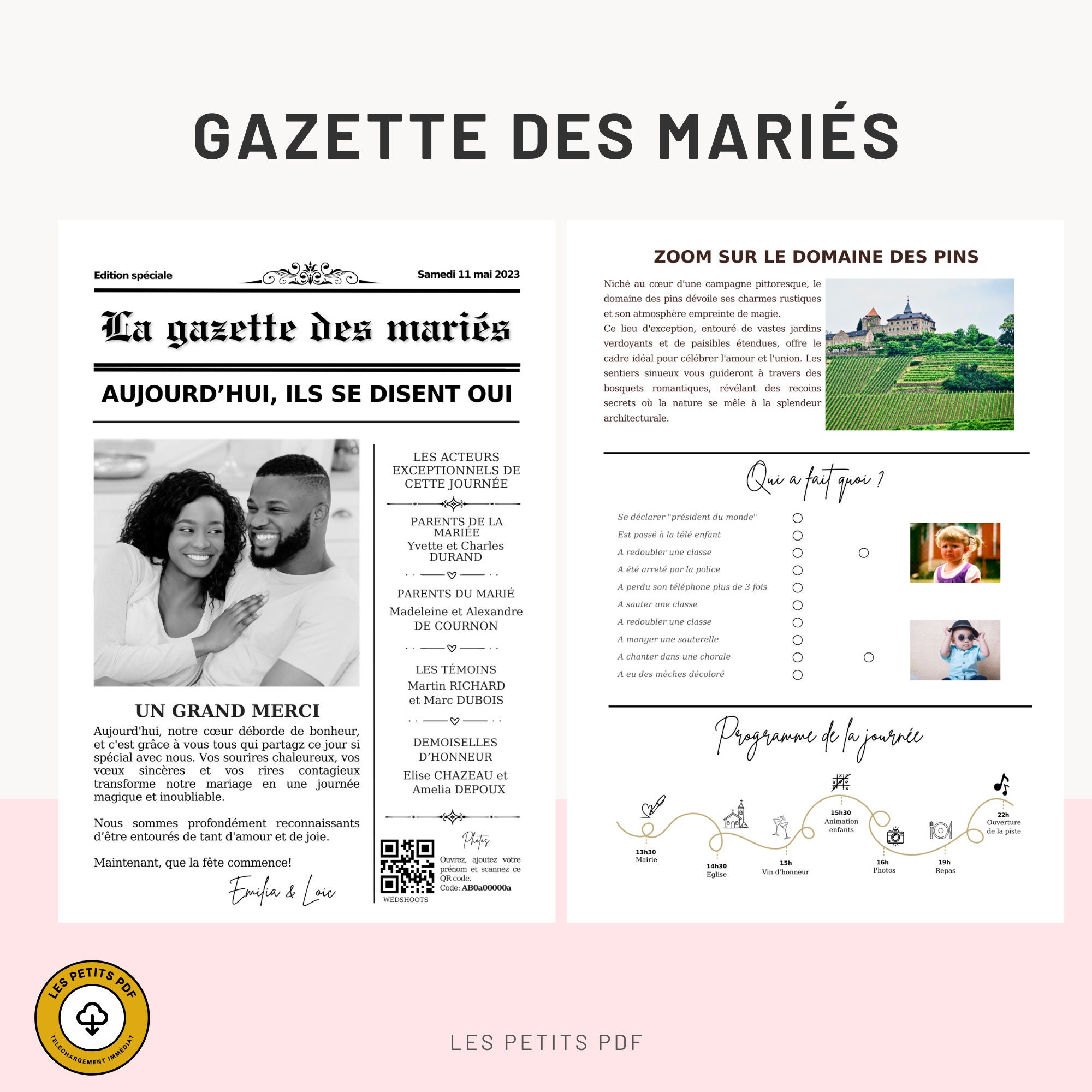 Gazette des Mariés - Modèle Faire Part Mariage - Template Canva ...