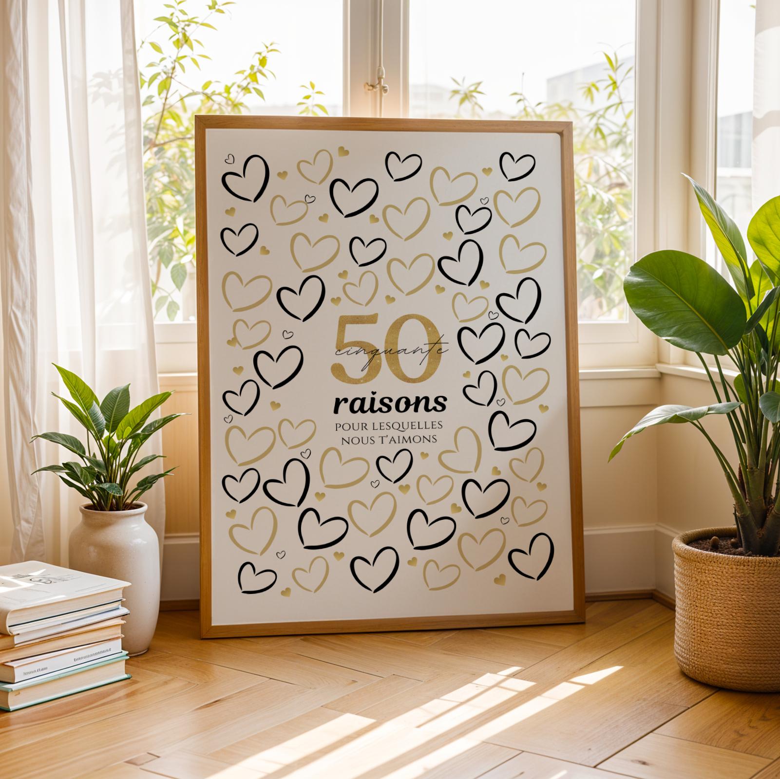 50 Hearts to Fill Poster, Giant 50th Birthday Message Card, 50th ...