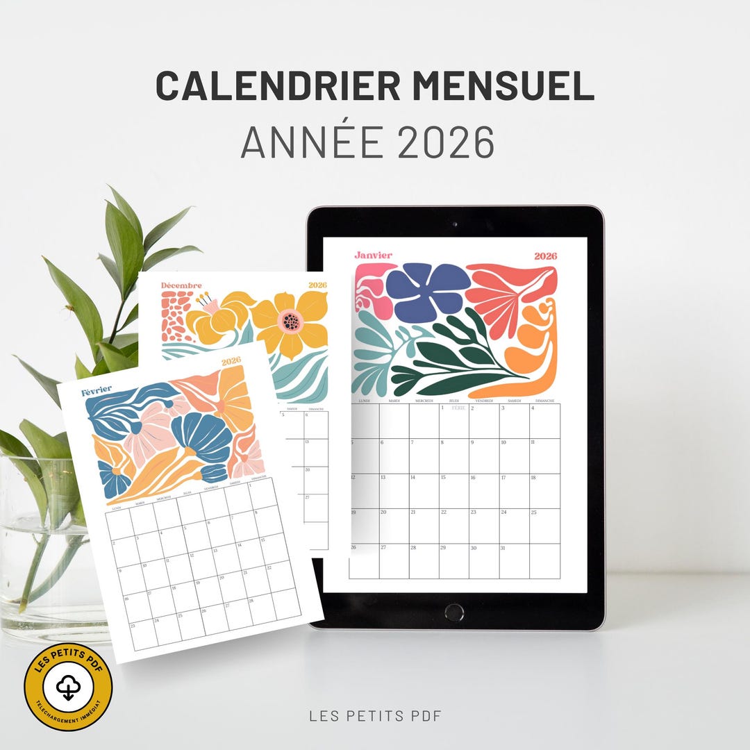 Printable PDF 2026 Monthly Calendar With Colorful Abstract Flower ...