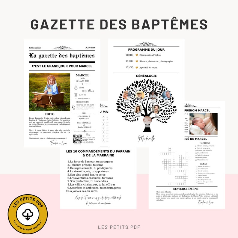 La gazette du baptême - Template & modèle Canva DIY - Journal ...