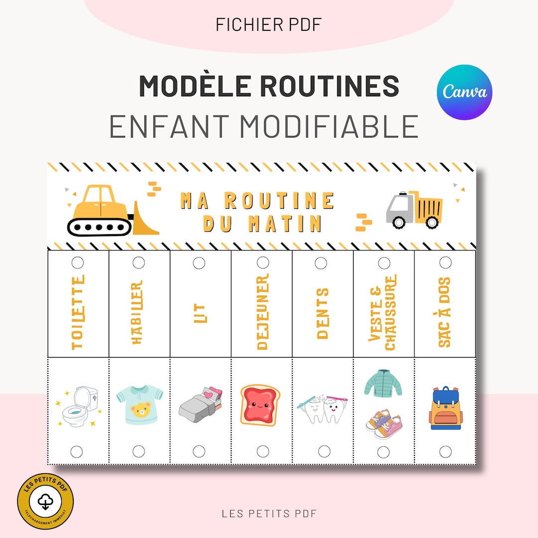 Routine Enfant Matin et Soir editable et Personnalisable | Planning ...