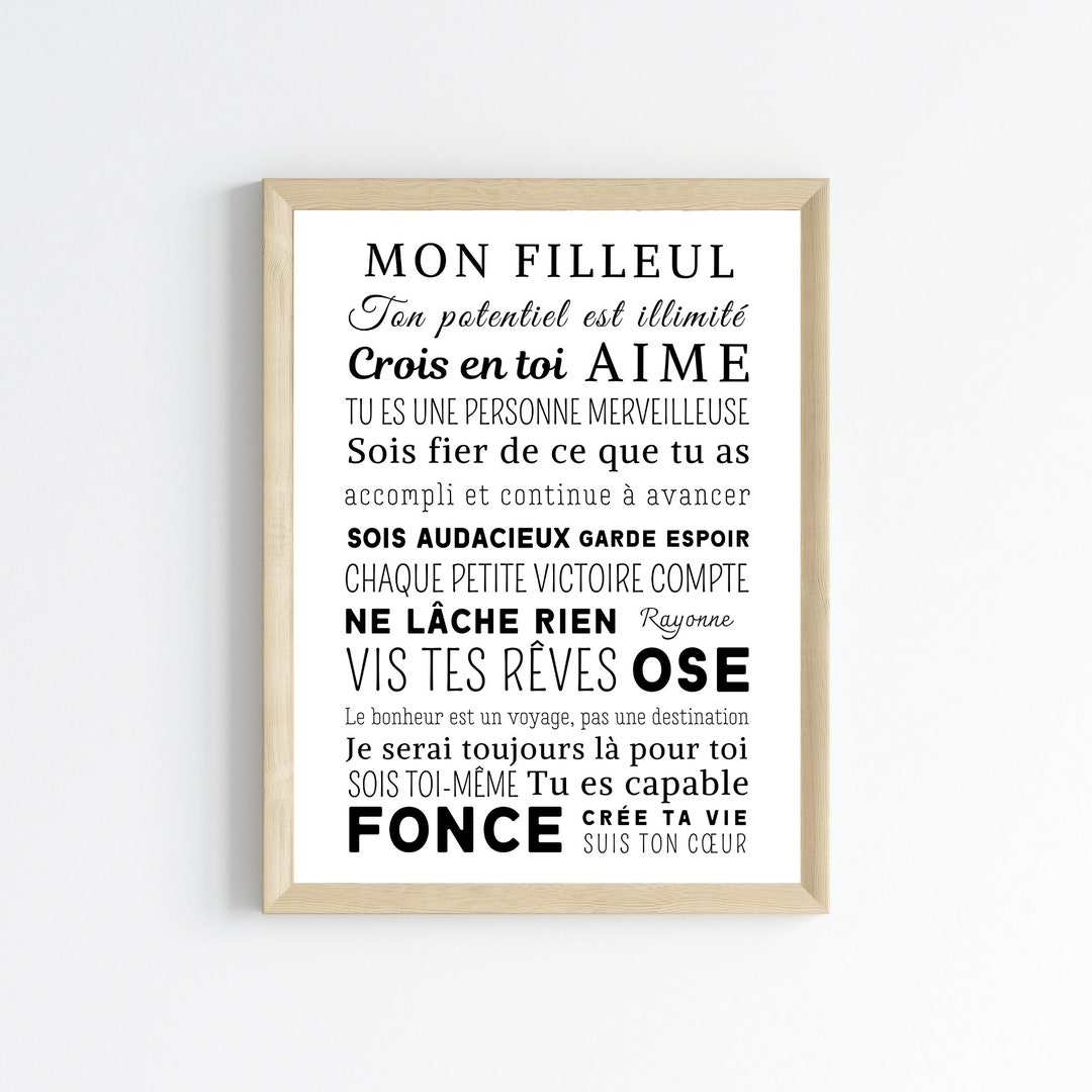 Affiche Mon Filleul - Cadeau de Parrain et Marraine - Affiche ...
