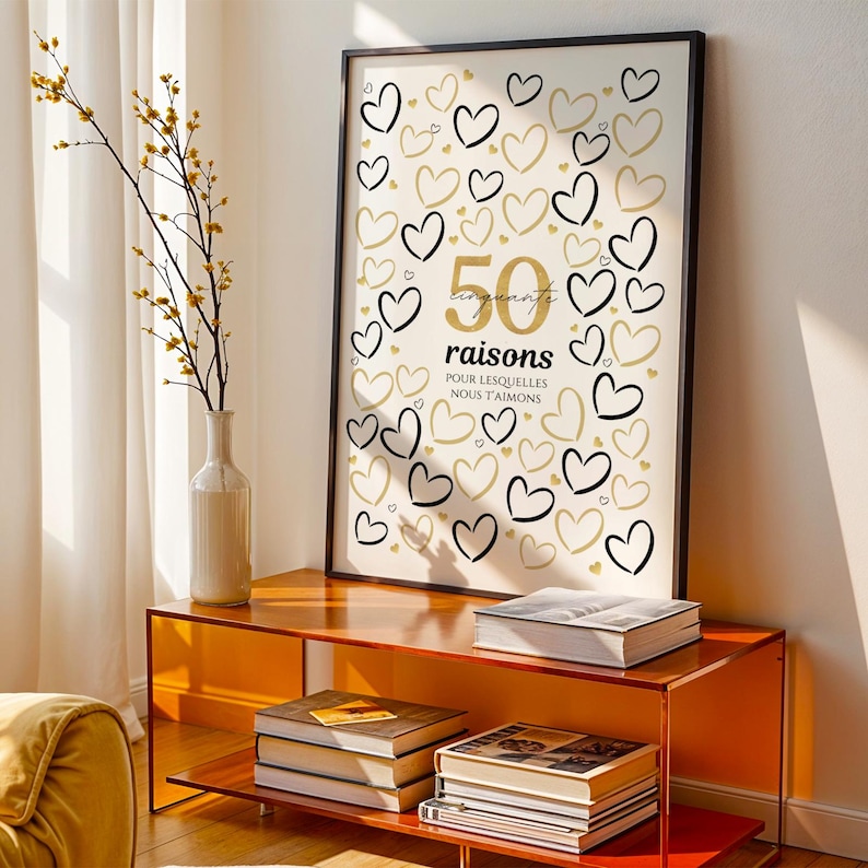 50 Hearts to Fill Poster, Giant 50th Birthday Message Card, 50th ...