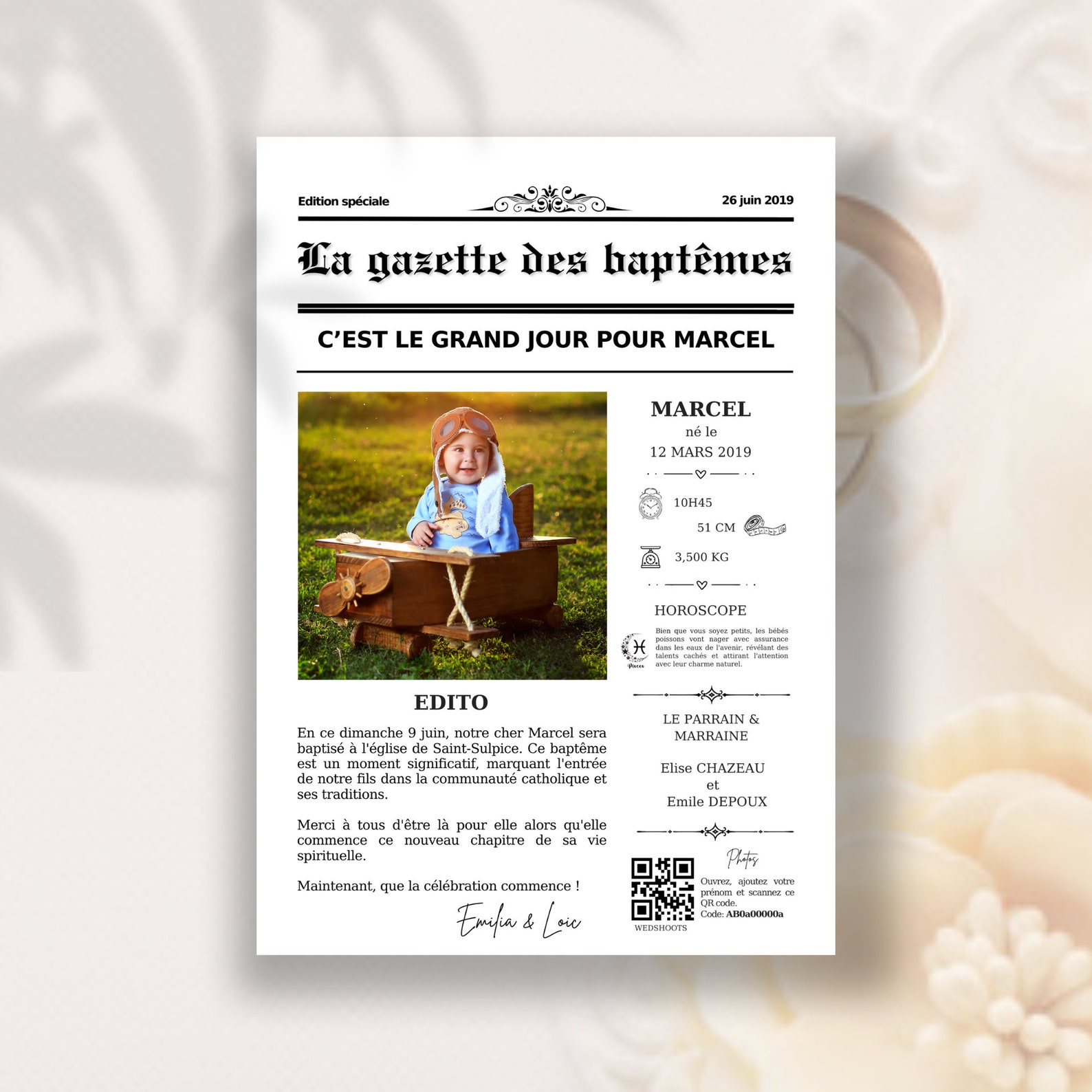 La gazette du baptême - Template & modèle Canva DIY - Journal ...