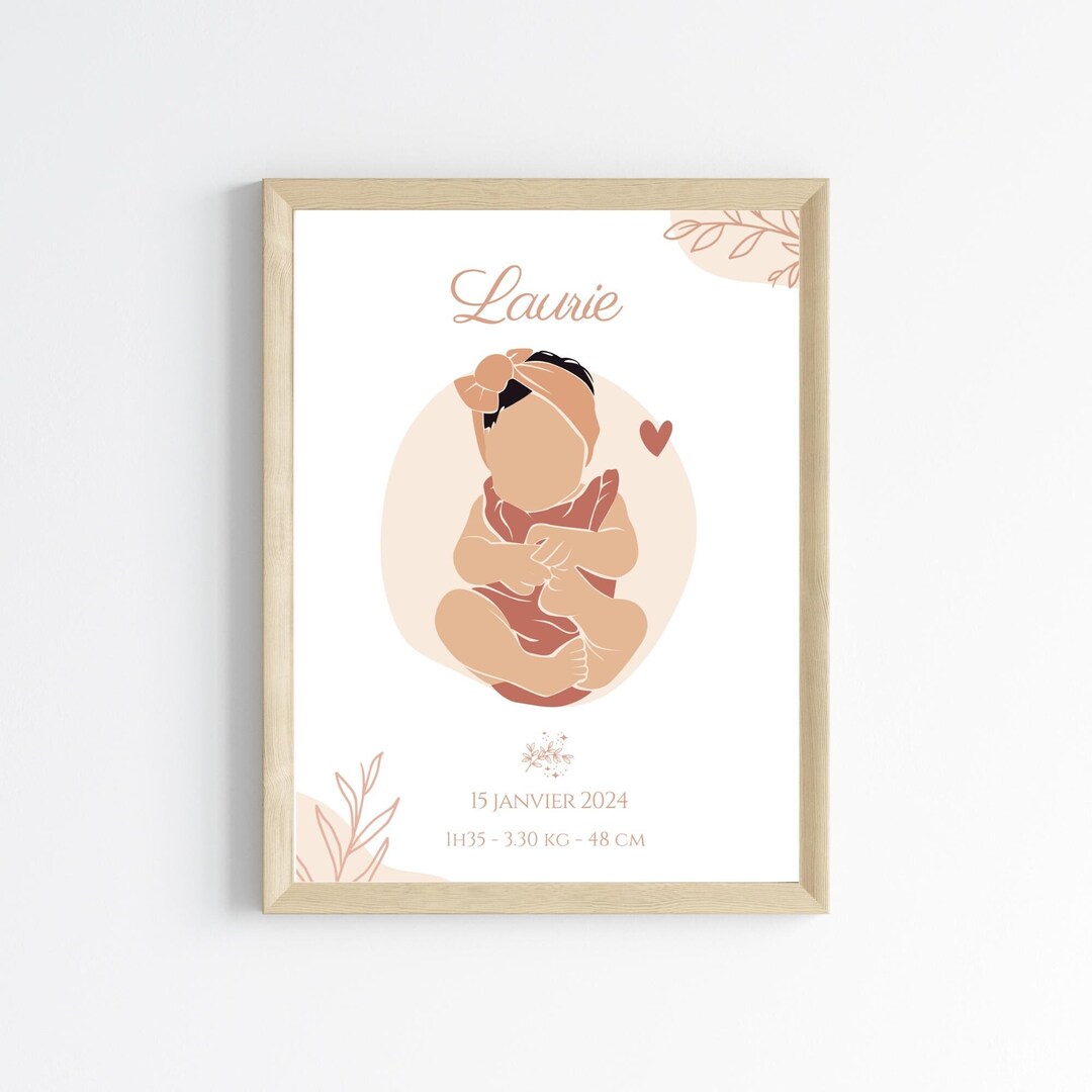 Personalized Birth Poster With First Name and Boho Abstract Silhouette - Boho Birth Gift by Les ...