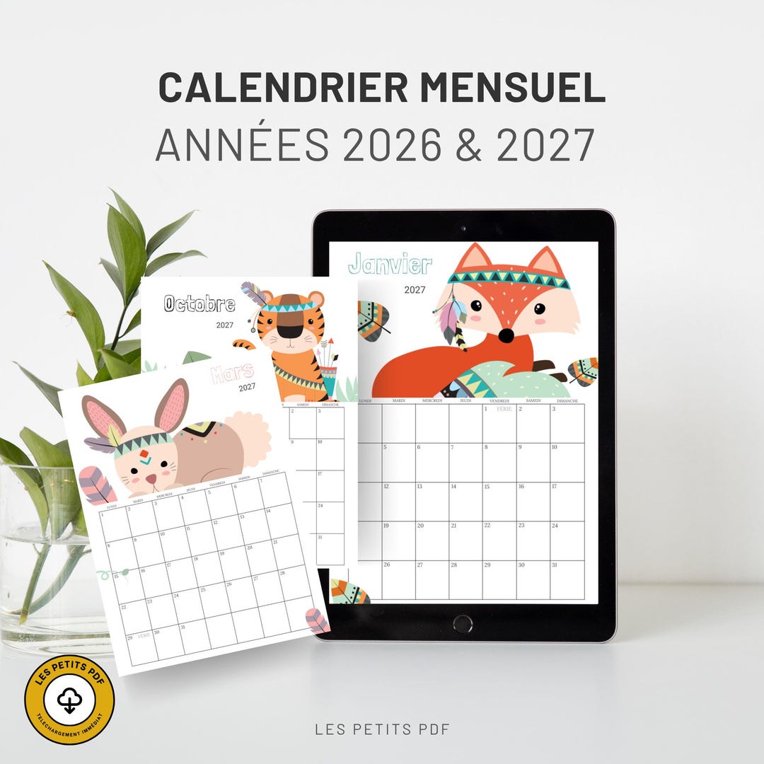 Printable A4 PDF Monthly Calendar 2026-2027 With Cute Animals for ...