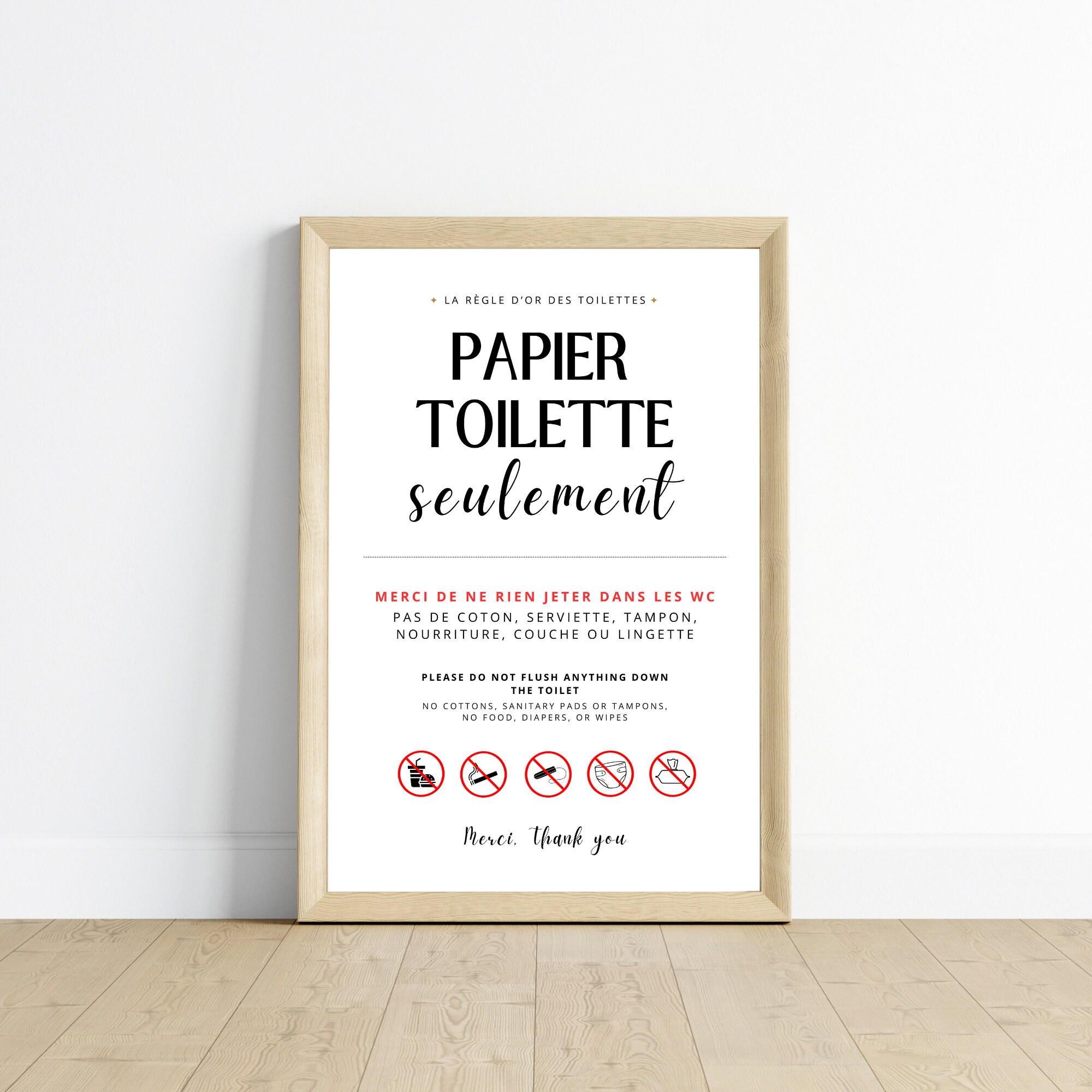 Affiche Ne rien jeter dans les WC en français Affiche toilette ...