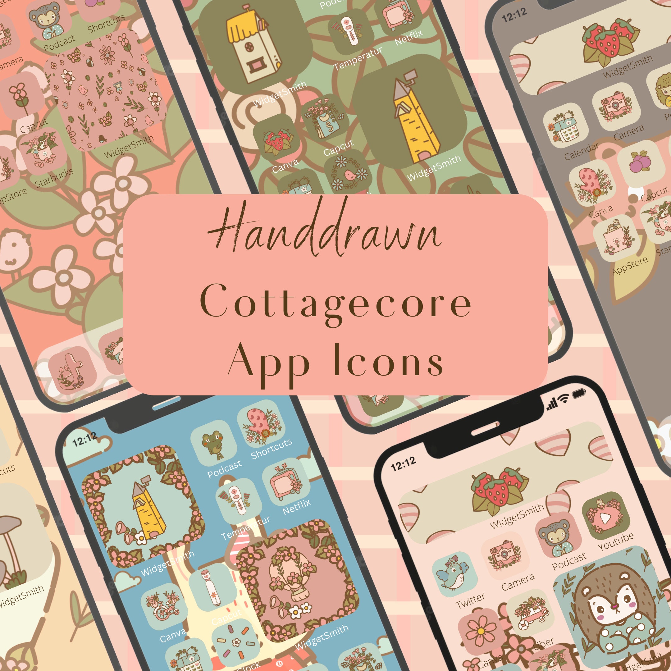 Handdrawn Cottagecore iPhone Icon Bundle 400 Icons With Wallpapers and ...