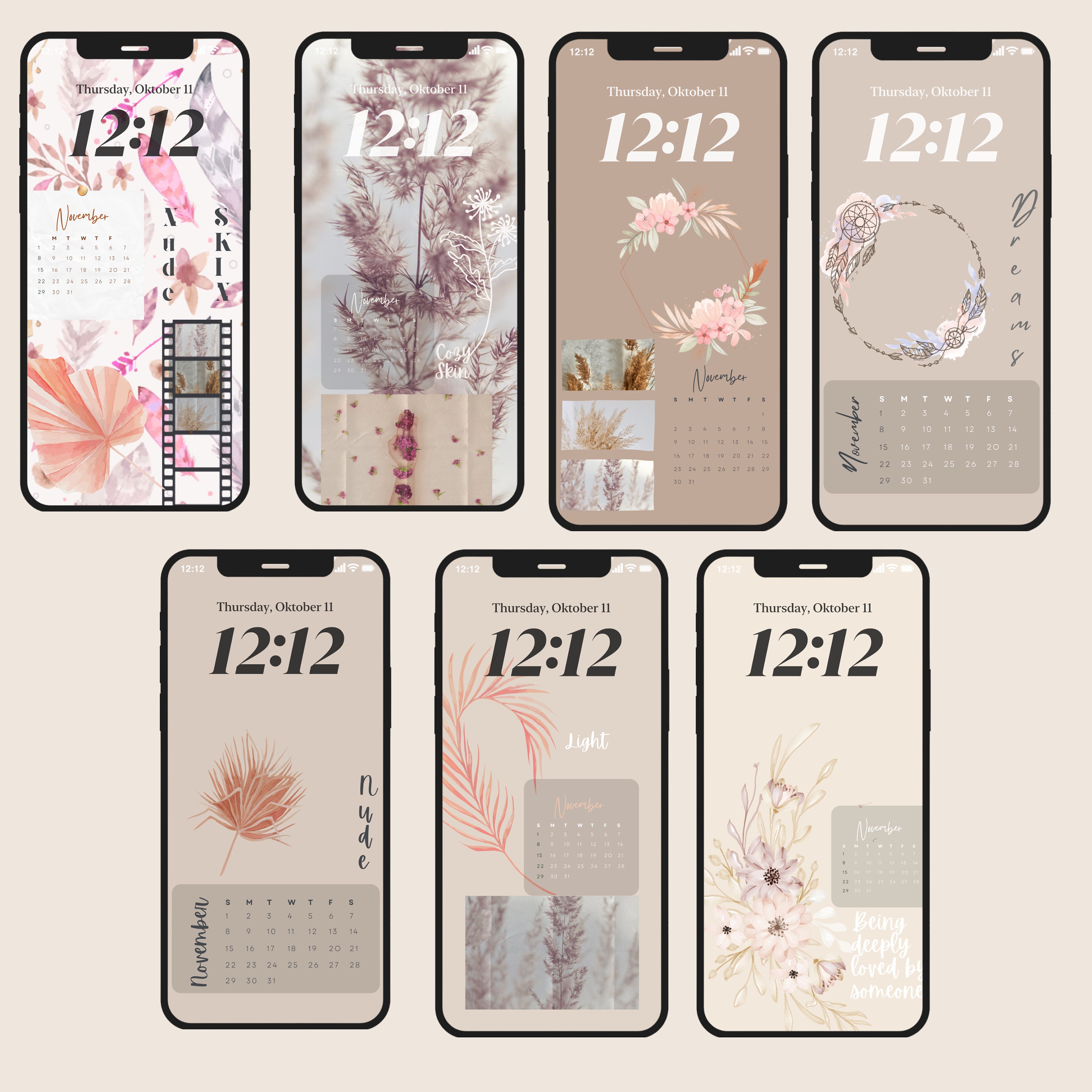 Nude Skin IOS 16 Editable Lockscreen Calendar, IOS 16, Homescreen, Ios ...