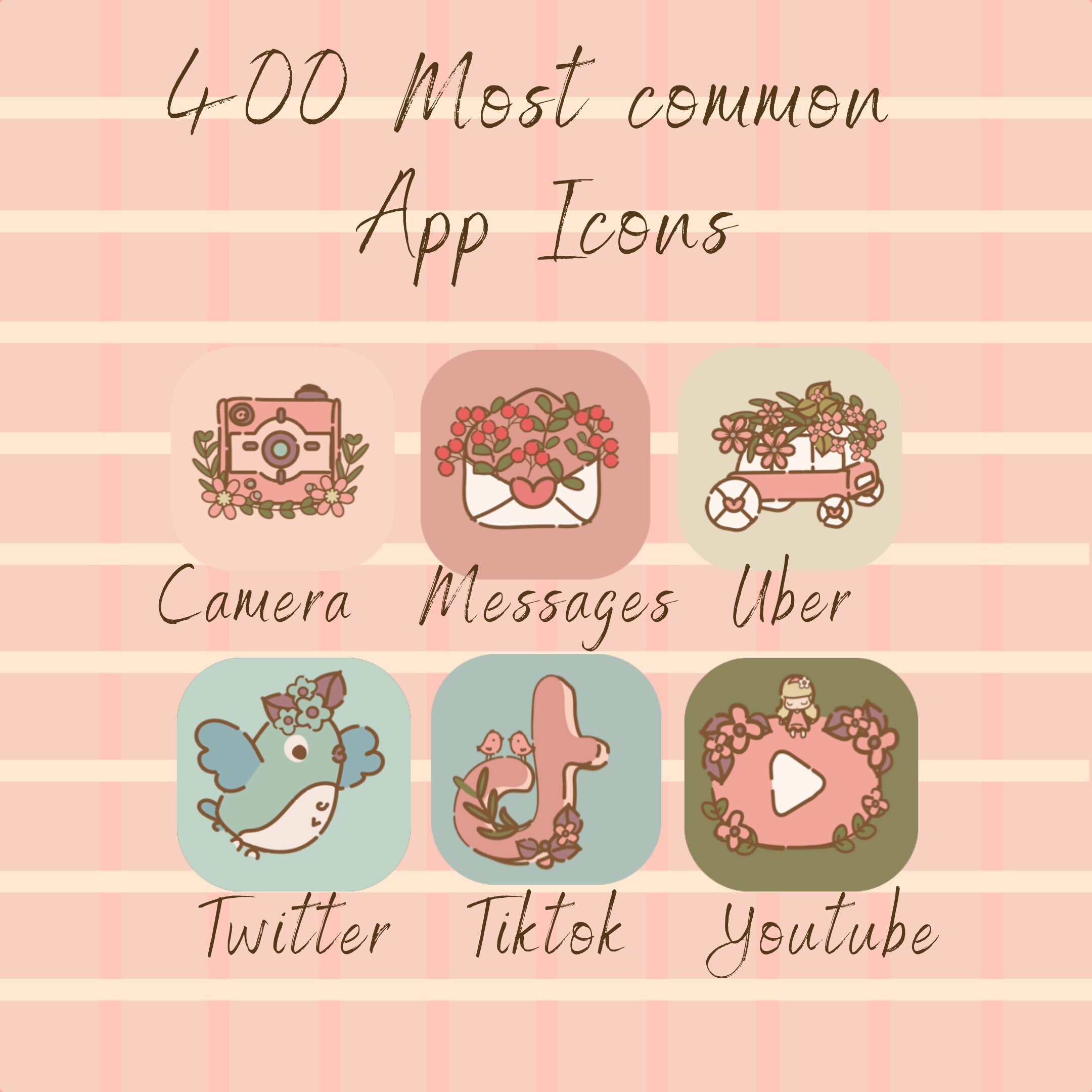 Handdrawn Cottagecore iPhone Icon Bundle 400 Icons With Wallpapers and ...