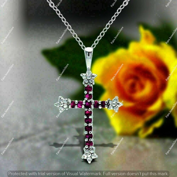 Ruby Red Cross Pendant - Etsy