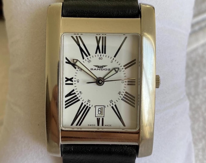 Men Classic Watch Square Rectangular Black Leather Strap Roman Numeral ...