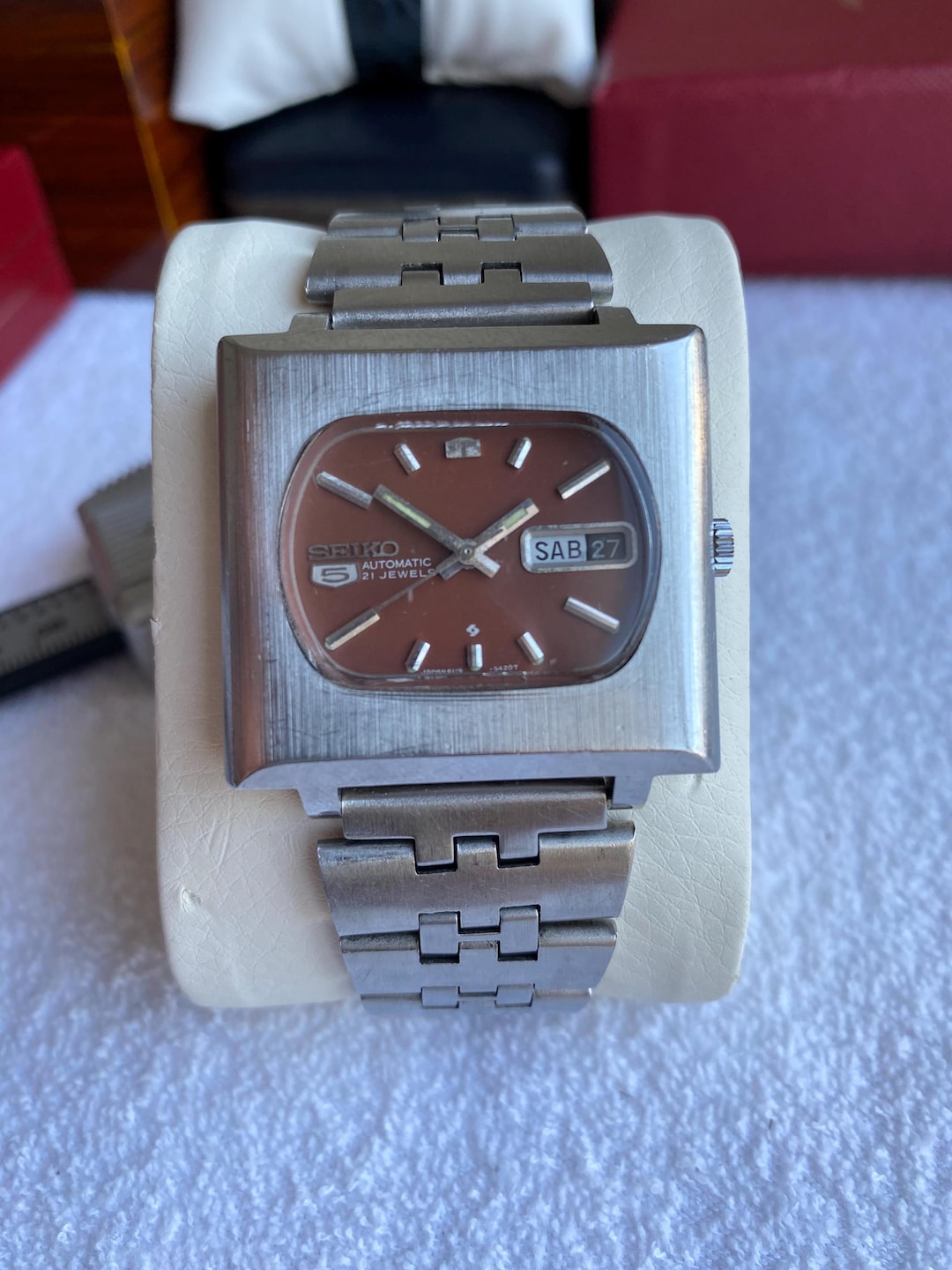 Vintage Seiko TV Watch – 1970s Square Case Automatic, Brown Dial - Etsy