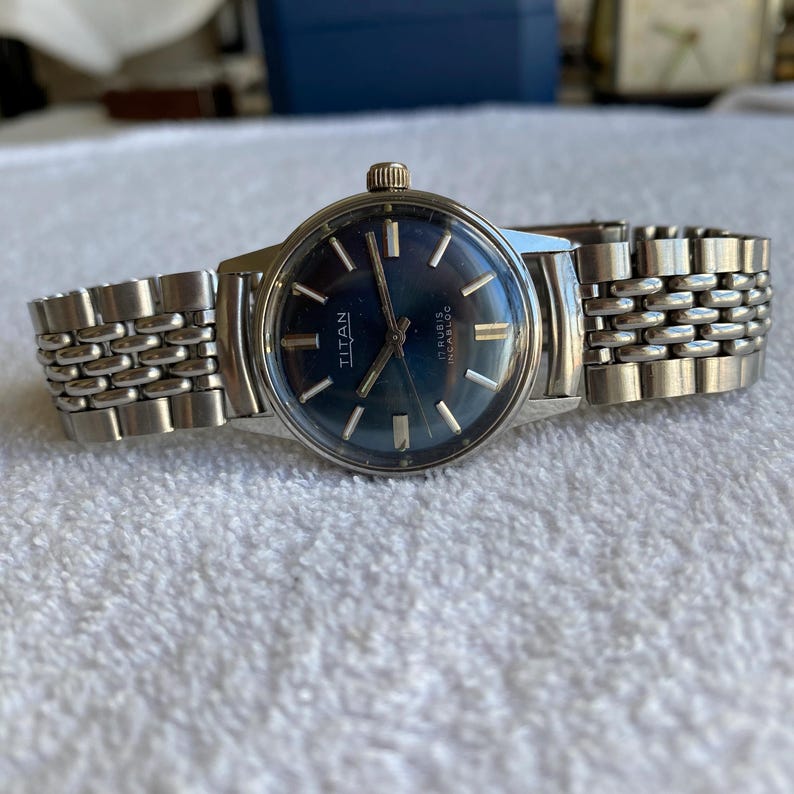 Vintage TITAN Swiss Mechanical Watch – Manual Winding – Blue Dial ...