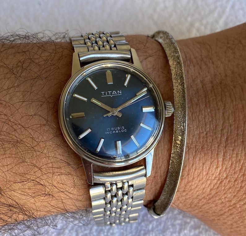 Vintage TITAN Swiss Mechanical Watch – Manual Winding – Blue Dial ...