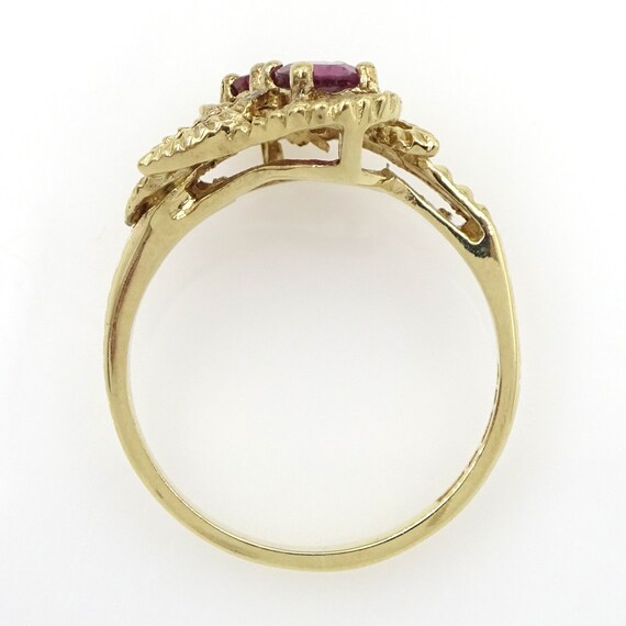 Vintage 9ct gold two stone Ruby crossover leaf ring U… - Gem