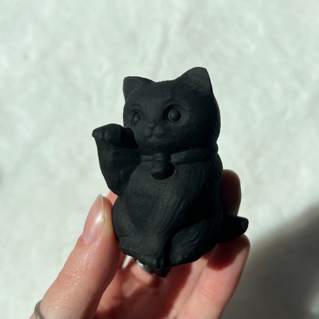 Obsidian Cat Crystal Carving Black Obsidian Lucky Cat Crystal Carving ...