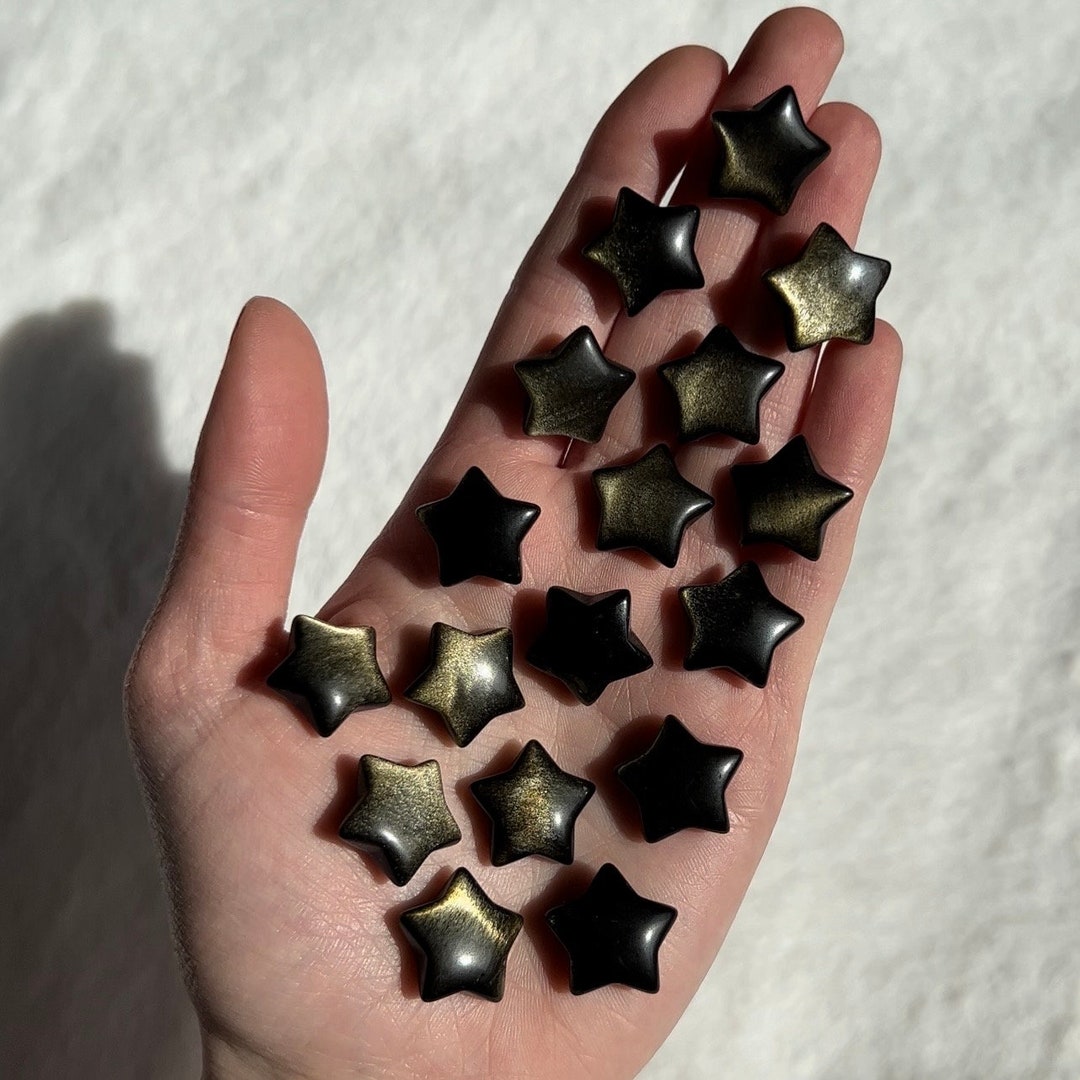 Mini Gold Sheen Obsidian Stars Set of Two | Small Star Crystal Carving ...