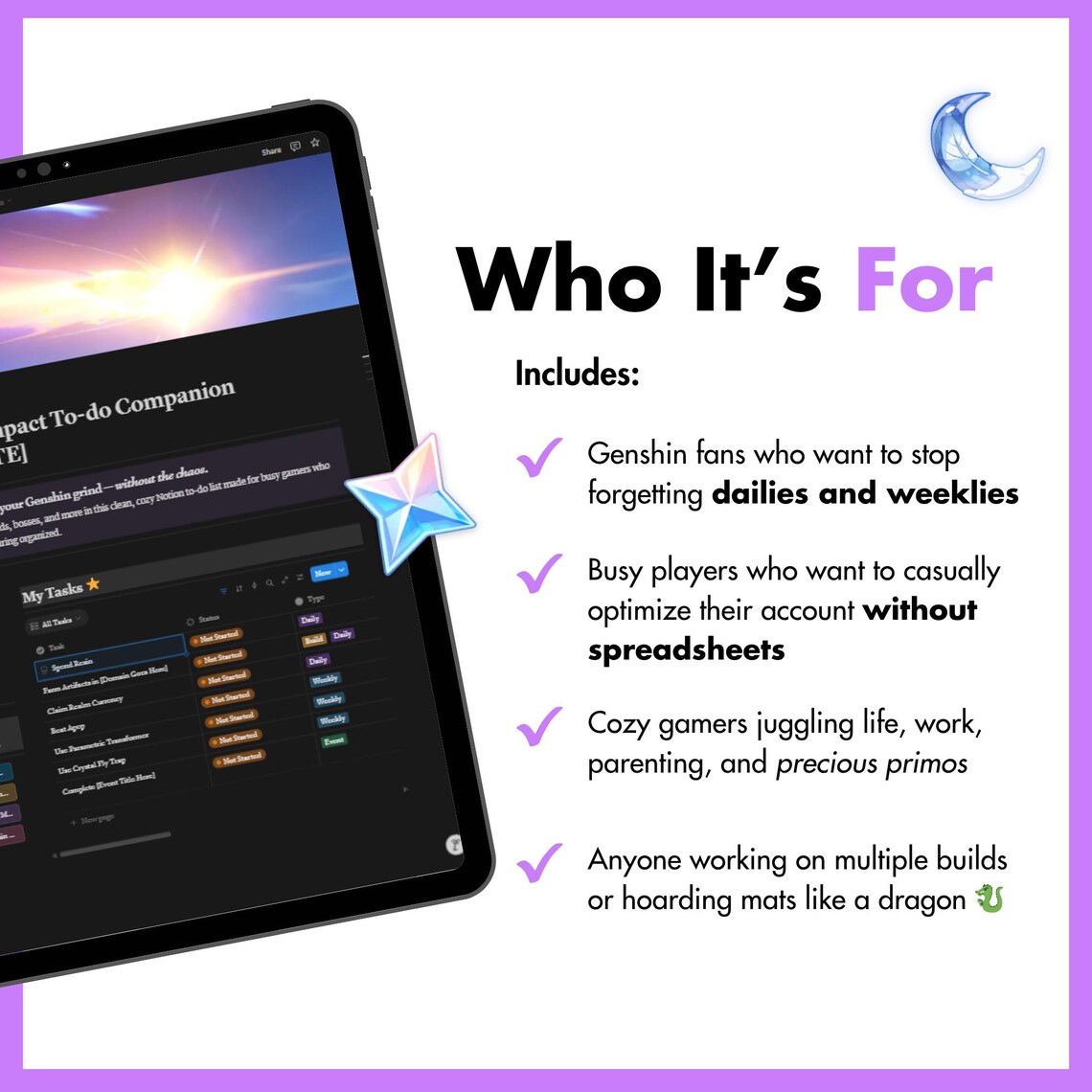 Genshin Impact Notion Template | Daily & Weekly Tracker for Busy Gamers ...