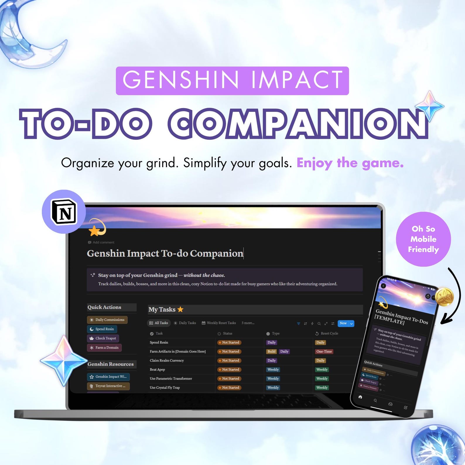Genshin Impact Notion Template | Daily & Weekly Tracker for Busy Gamers ...