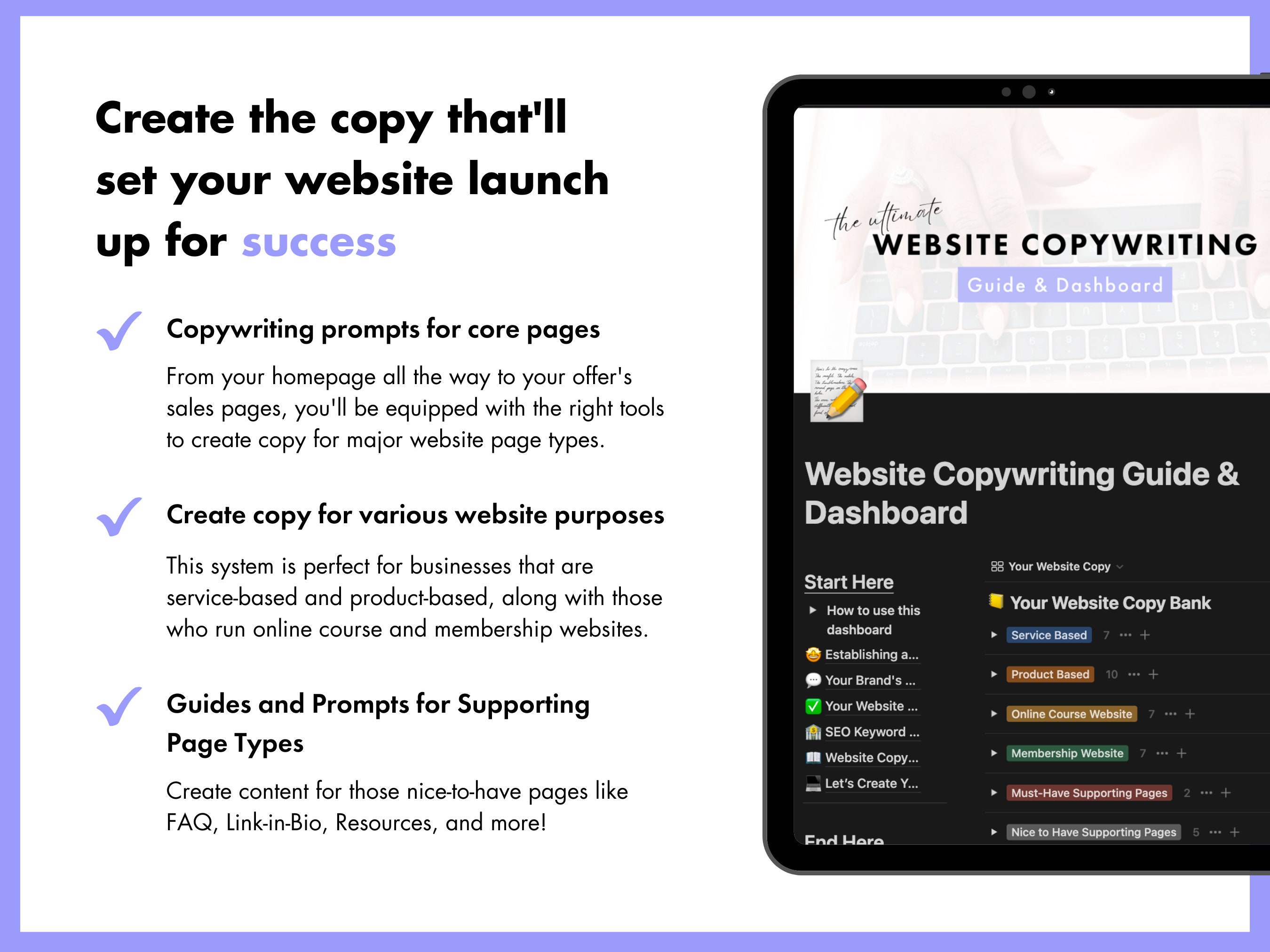 The Ultimate Website Copywriting Guide and Dashboard | Copywriting Template, Content Planner ...