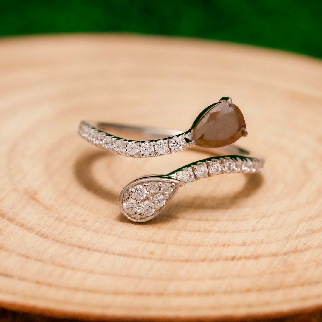 Bypass Style Engagement Ring, Pear Cut Natural Diamond Bypass Ring ...