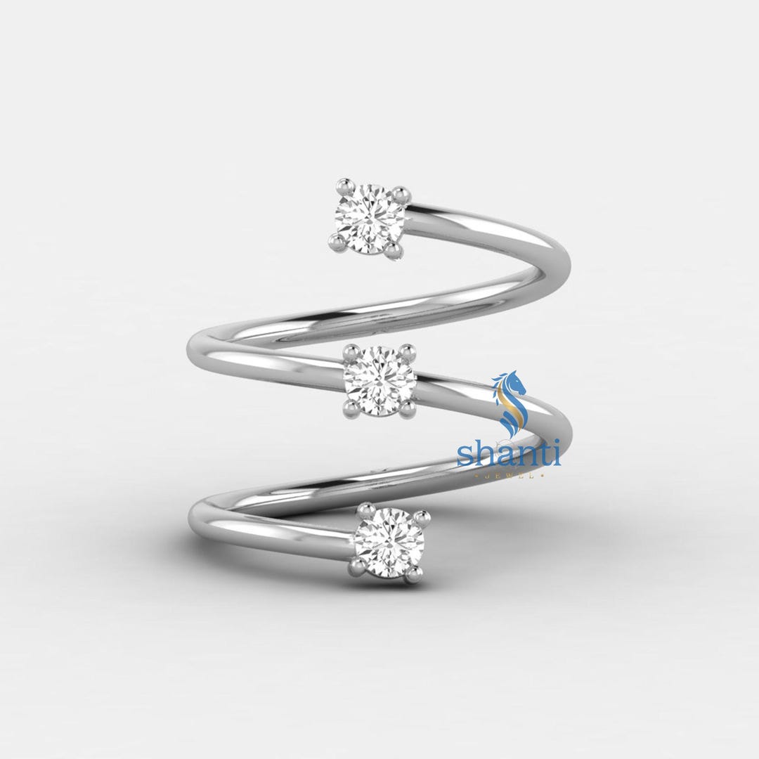 Three Stone Finger Wrap Ring,lab Grown Diamond Engagement Ring,10k ...