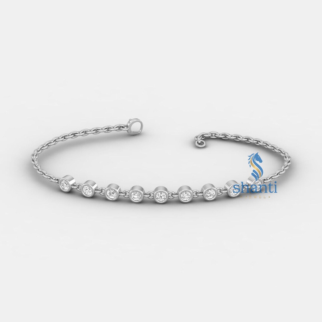 Bezel Set Chain Bracelet, Round Lab Grown Diamond Chain Bracelet ...