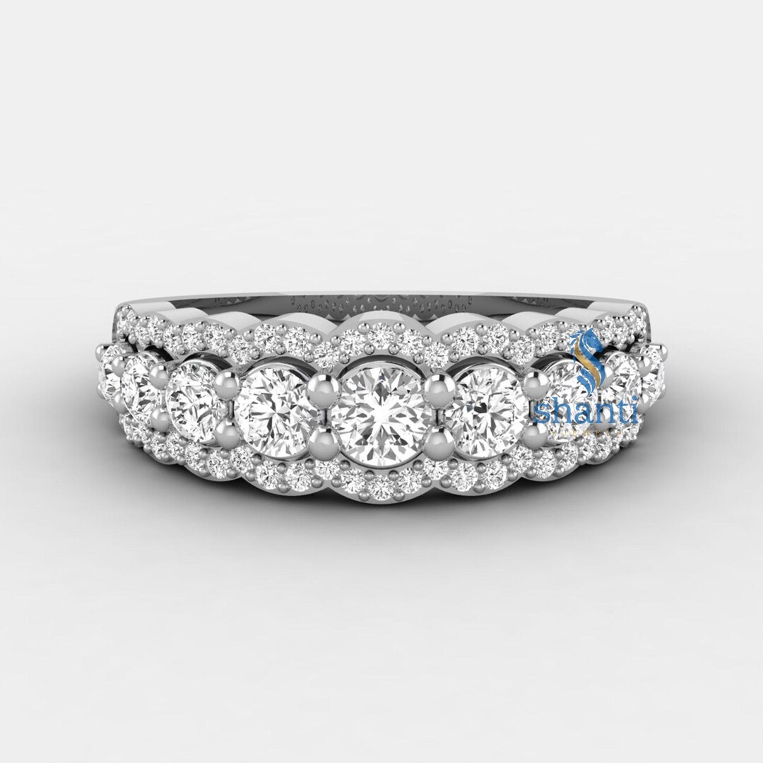 Lab Grown Diamond Scalloped-edge Ring, Wedding Bridal Ring, CVD Diamond ...