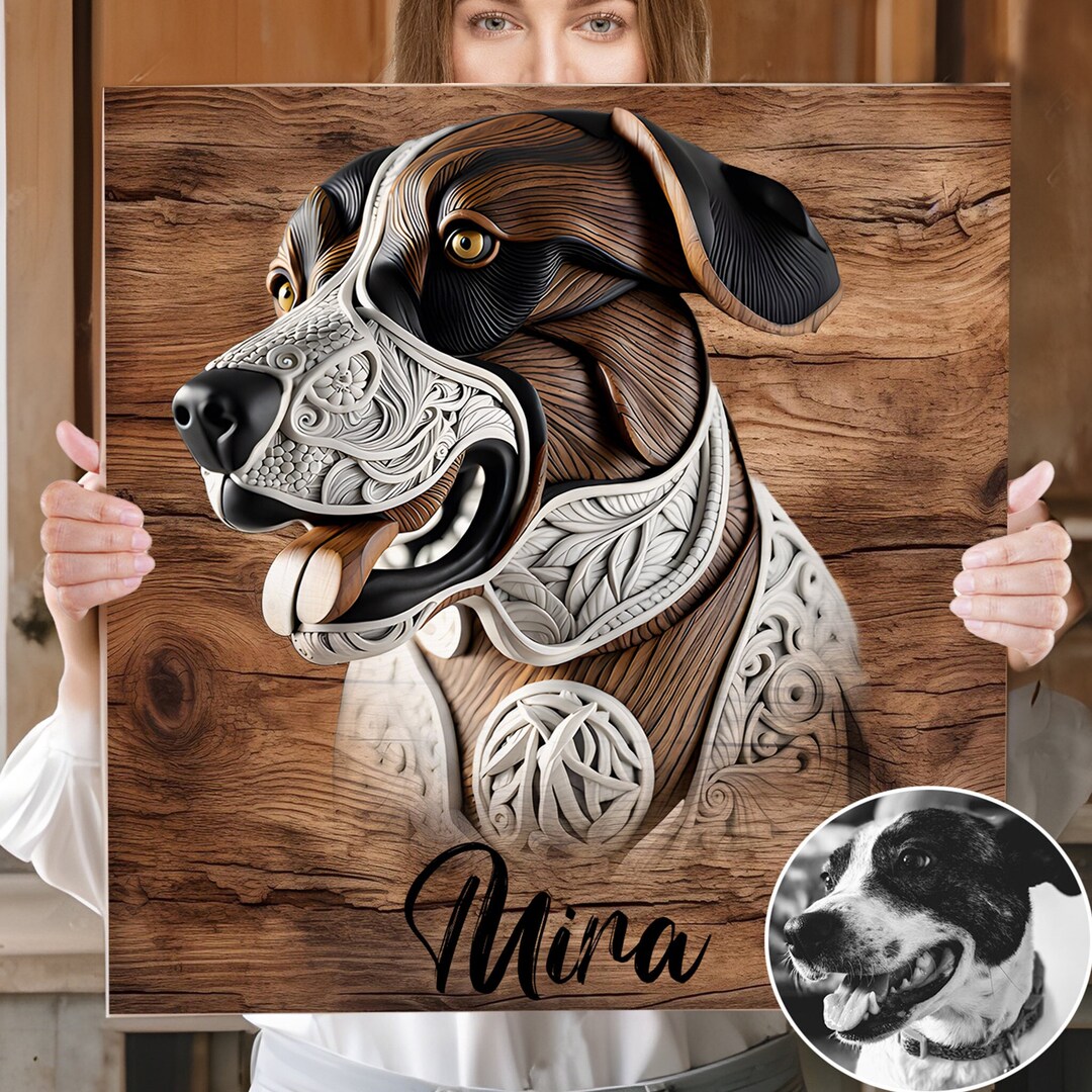 Personalized Gift for Her Custom Pet Portrait Dog Portrait Cat Wood Wall Art Dog Mom Gift ...