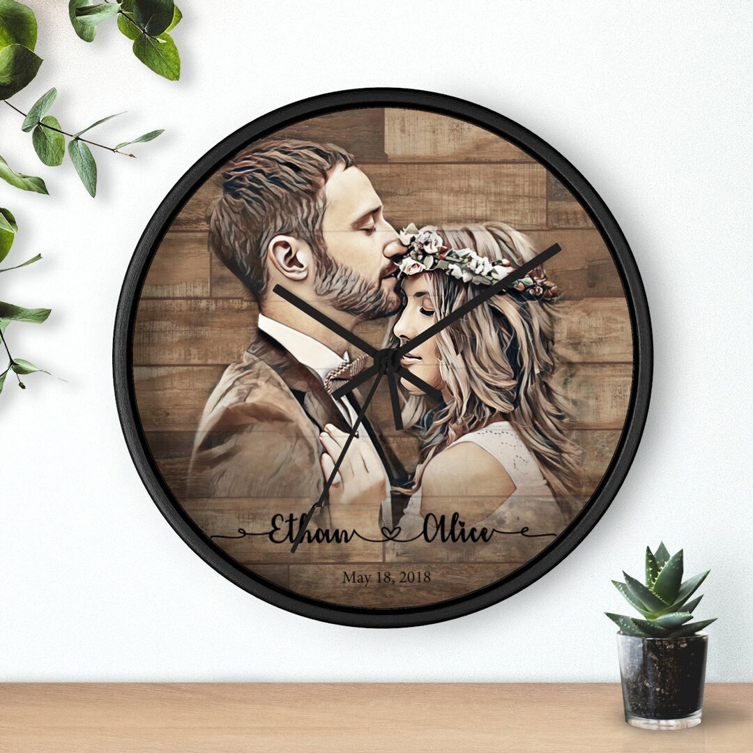Wooden Clock Personalized, Engraved Photo Wood, Personalized Family ...