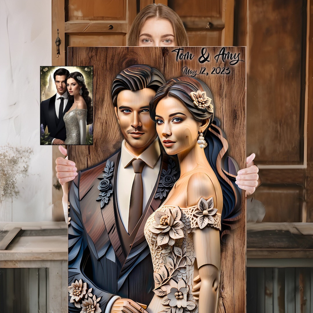 Custom Portraits on Wood Engraved Photo on Wood Figurines Wood Carving ...