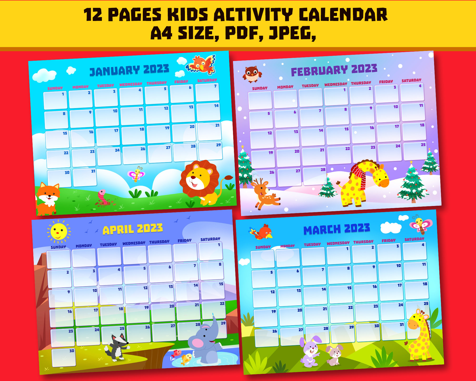 Printable 2023 Calendars, Kids Activity Calendar, 2023 Calendar, 12 ...
