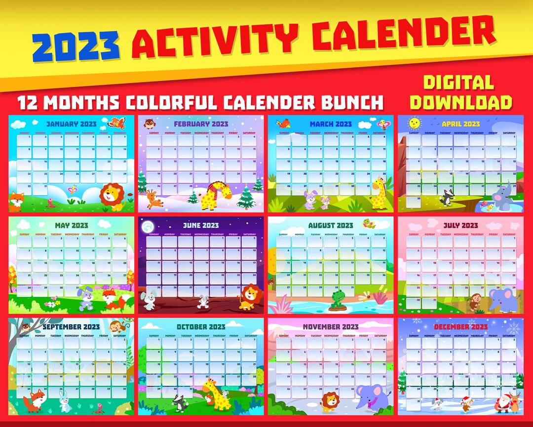 Printable 2023 Calendars, Kids Activity Calendar, 2023 Calendar, 12 ...