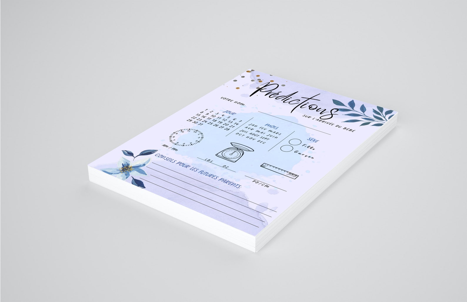 Jeu Prédictions Carton Prédiction Shower De Bébé En Français Naissance ...
