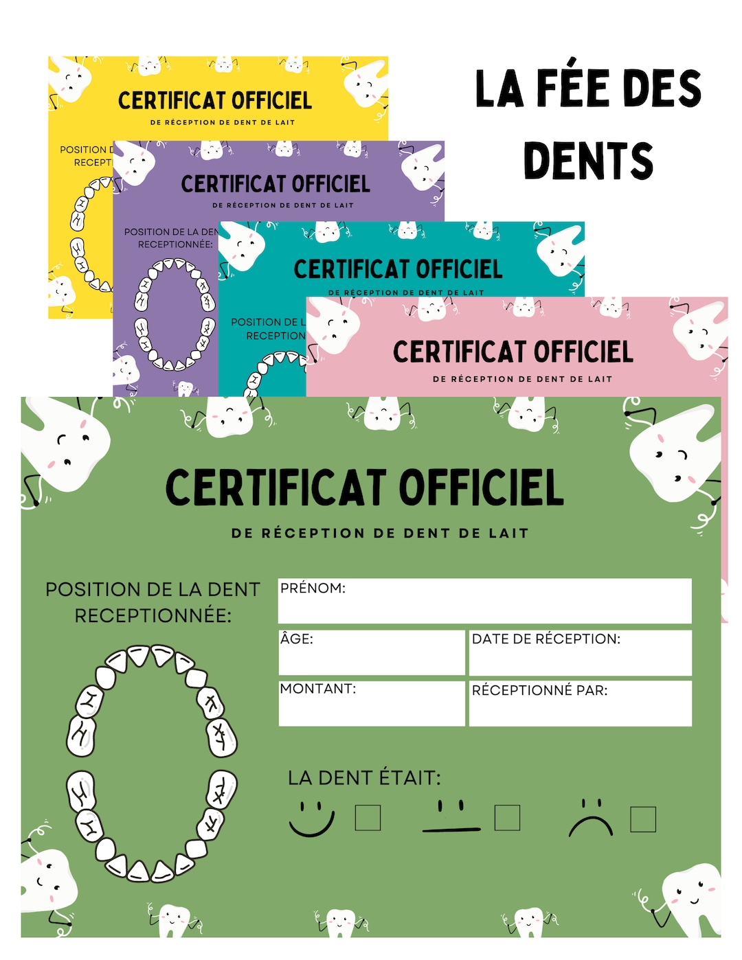 La Fée Des Dents Reçu Certificat Officiel Perte De Dents Pour Enfants ...
