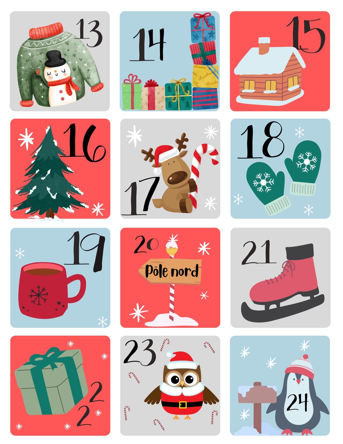 Calendrier De L'avent Noël Advent Calendar Countdown Décompte Printable ...