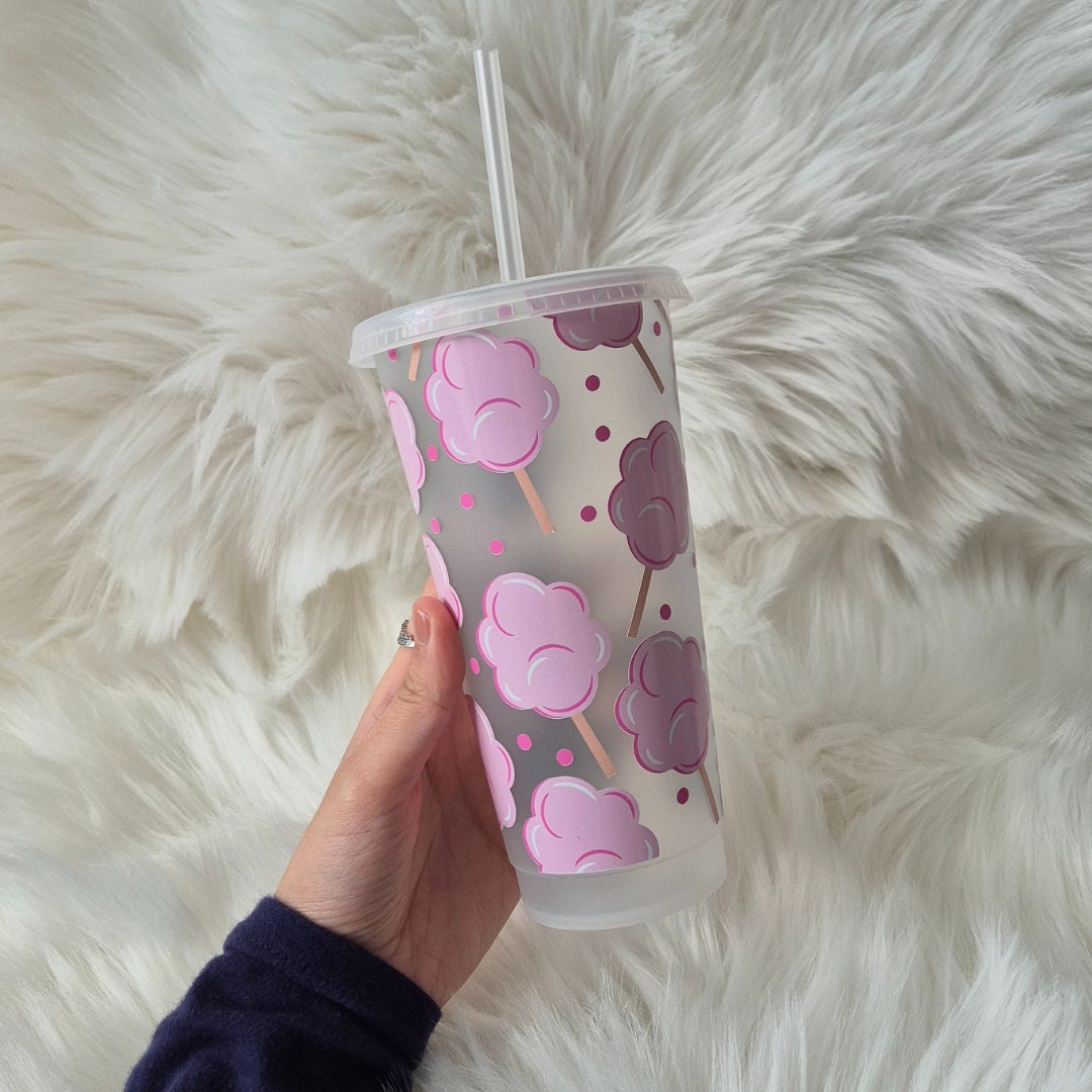 Cotton Candy Cold Cup Candy Floss Reusable Cup Cup With Lid and Straw ...