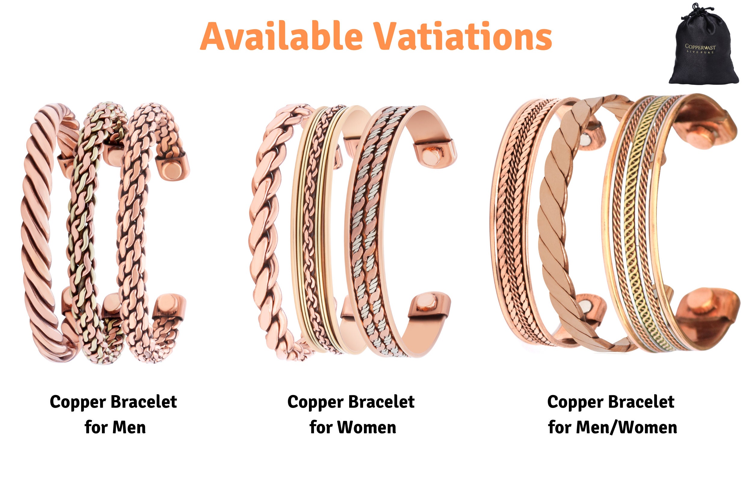 Copper Bracelets for Women Set of 3 2 Powerful Magnets - Etsy