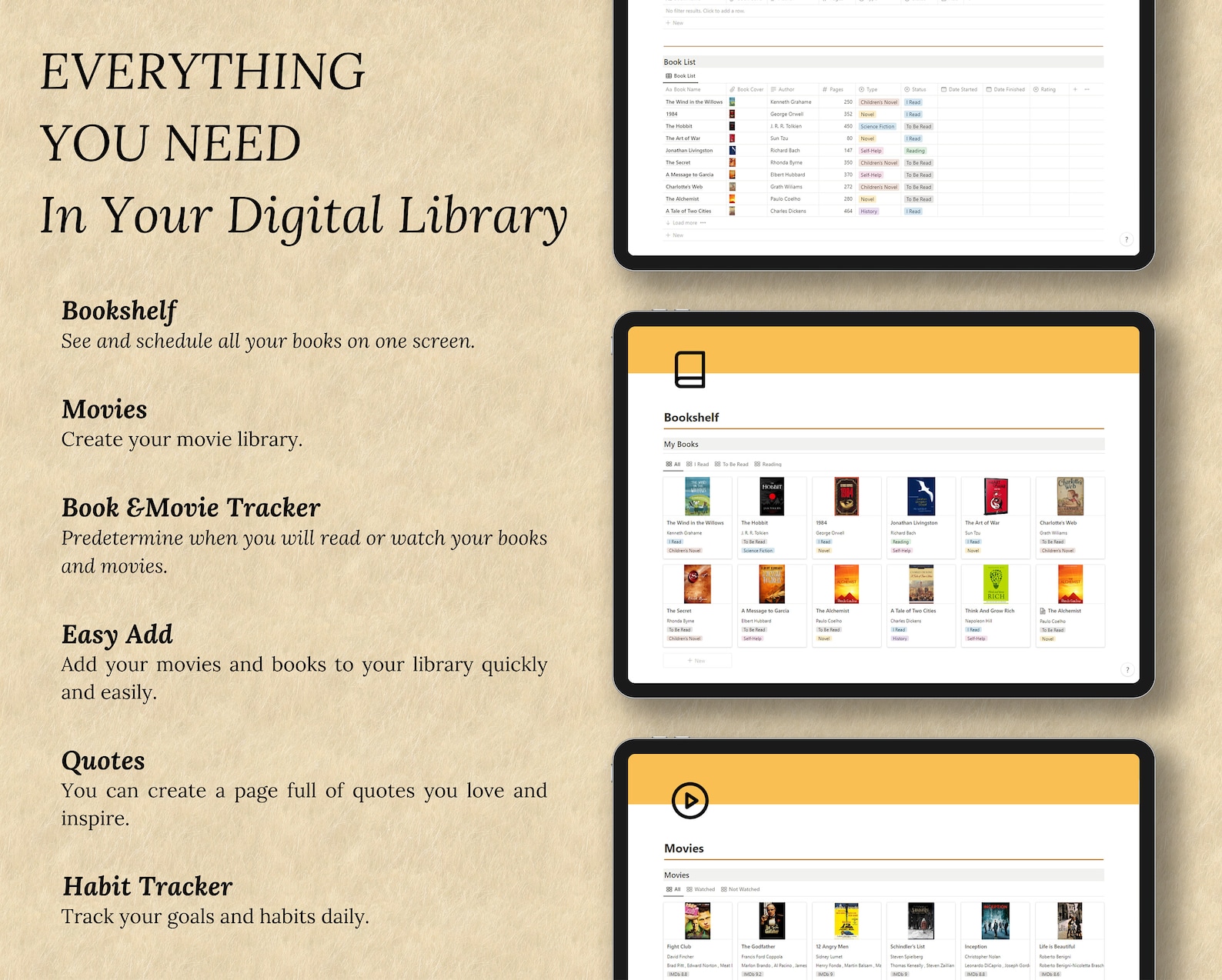 Notion Reading Journal, Notion Library Manager, Notion Reading Planner ...