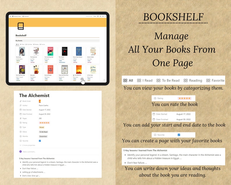 Notion Reading Tracker Template, Notion Book and Movie Planner, Notion Reading Journal, Notion ...