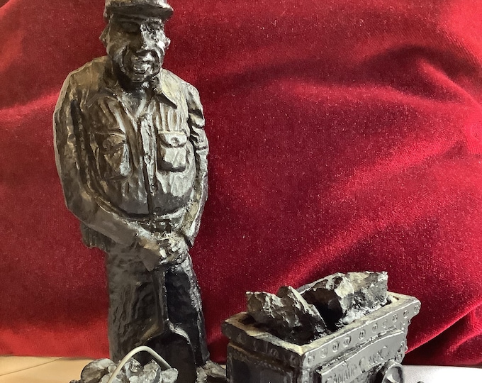 Hand Carved Pressed Canadian Coal Miner Figurine With Shovel and Bucket ...